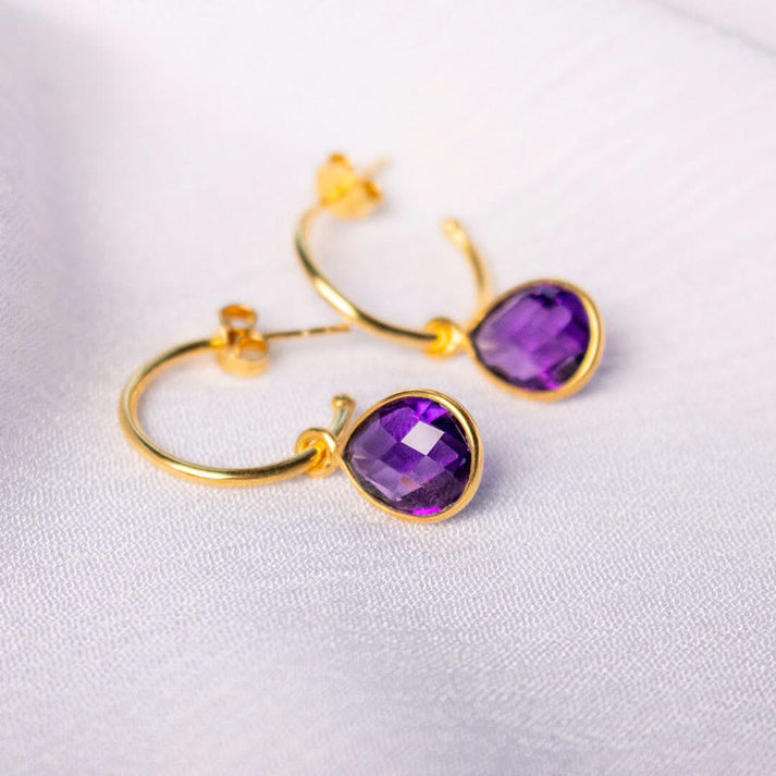 Gold Amethyst Hoop Earrings | February Birthstone | Lily Blanche – Lily ...